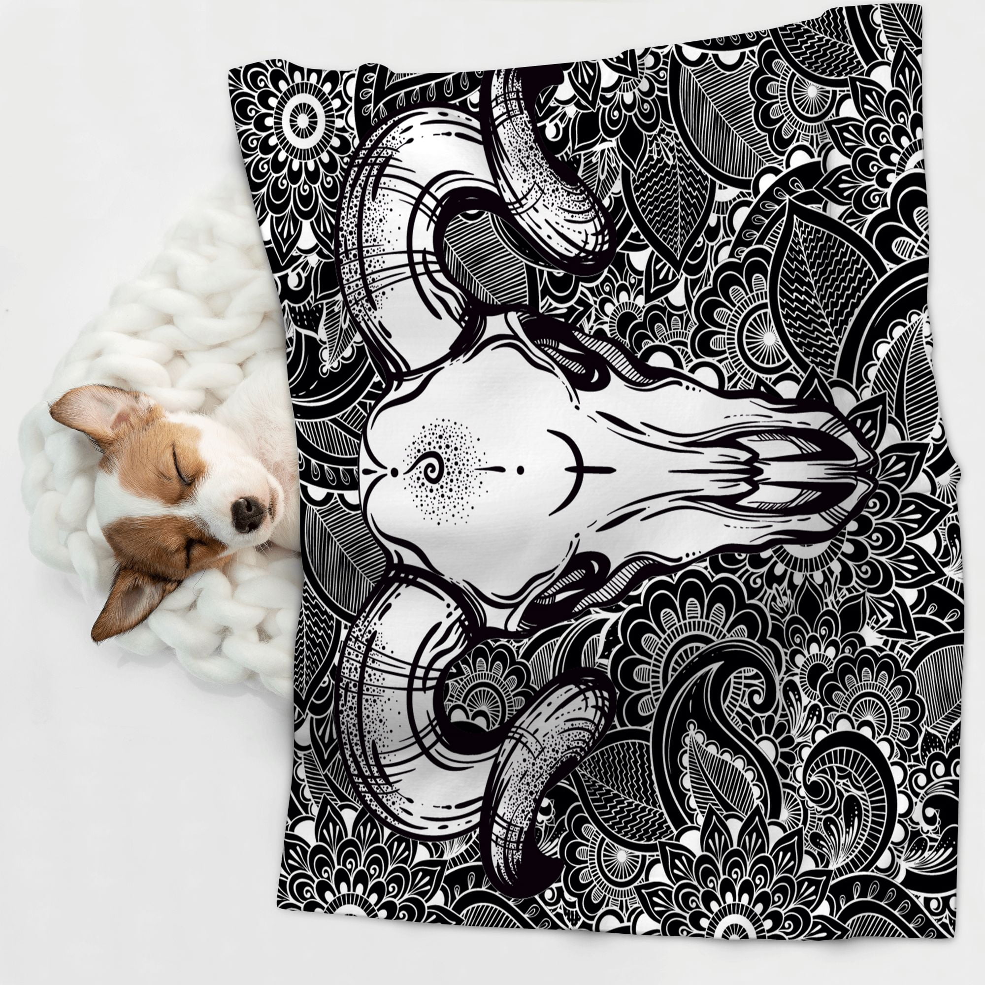 Pet Blanket for Bed Beautiful Bull Skull Zentangle Floral Super Soft ...