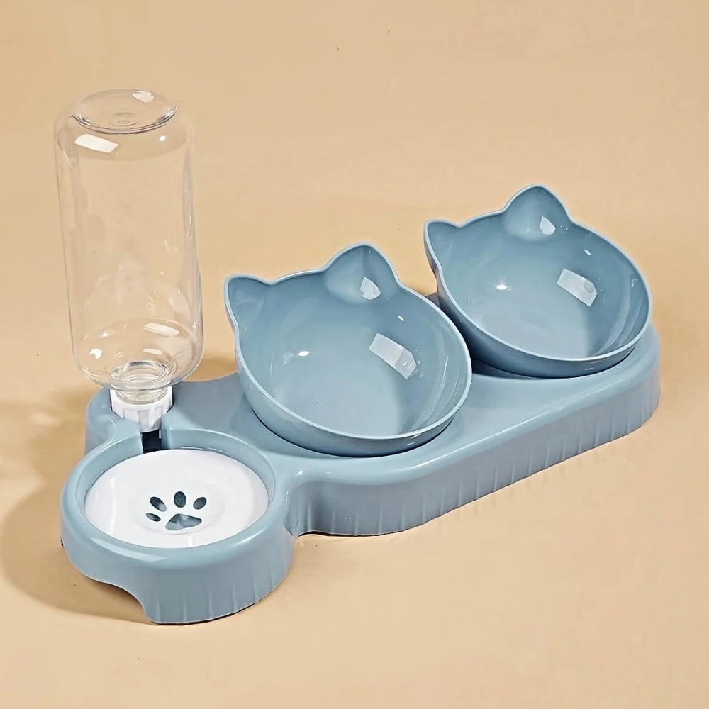Pet Bowls With Water Feeder, 3 In 1 Ear Design Tilted Cat Water And ...
