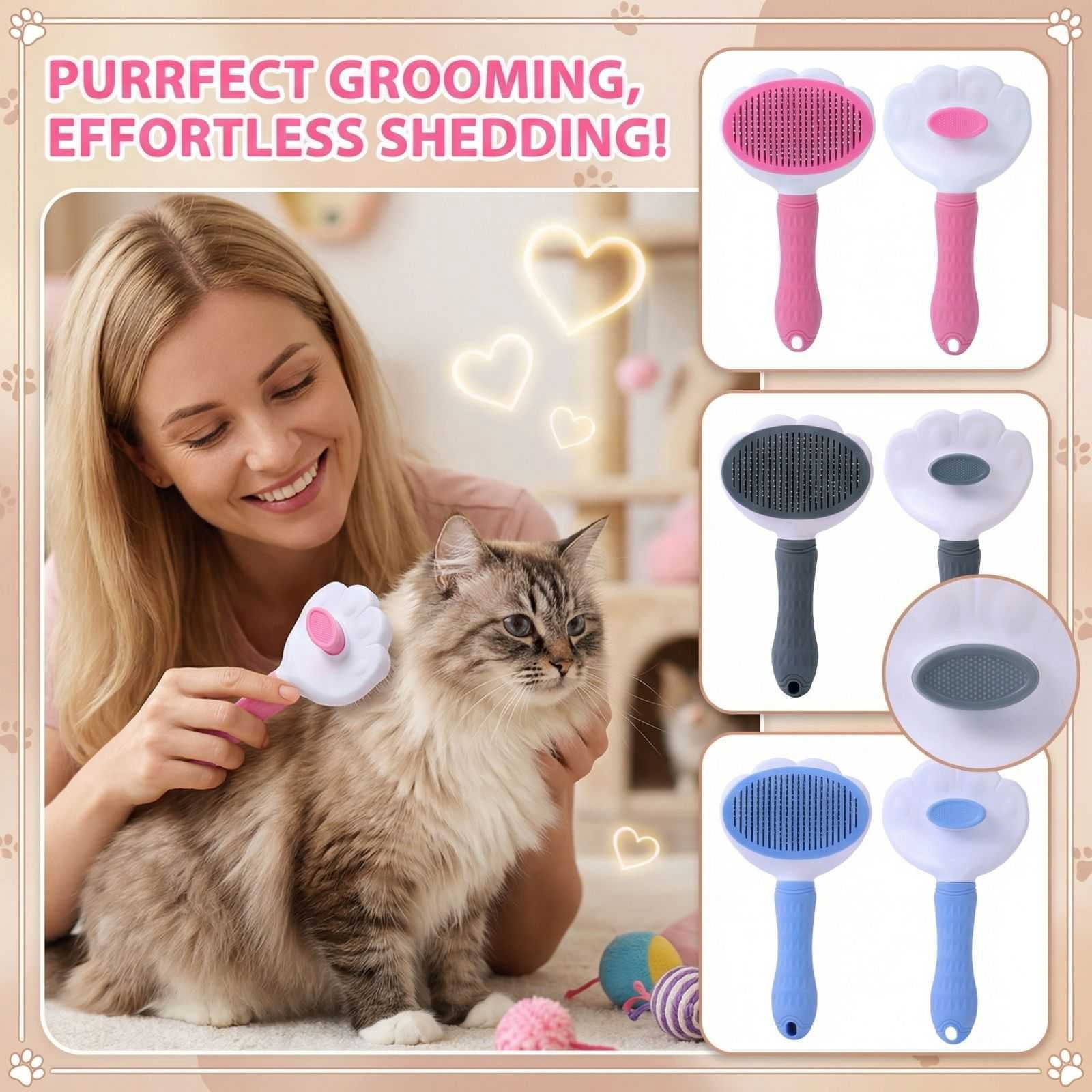 Pet Brush for Dogs & Cats, One Click Hair Removal Self-Cleaning Slicker ...