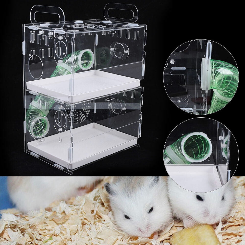 Pet Cage Rat House 2-levels Acrylic Hamster Palace Mouse Habitat Gerbil ...