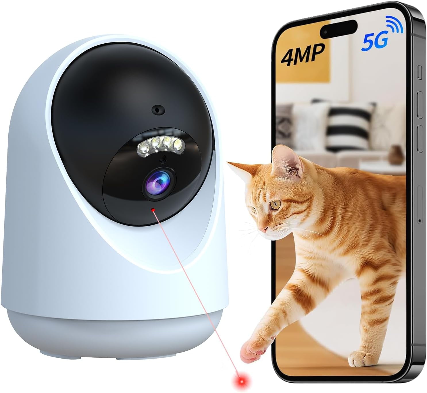 Pet Camera Indoor with Laser Toy 4MP 2.4/5GHz WiFi, 2.5k HD Cat Camera ...