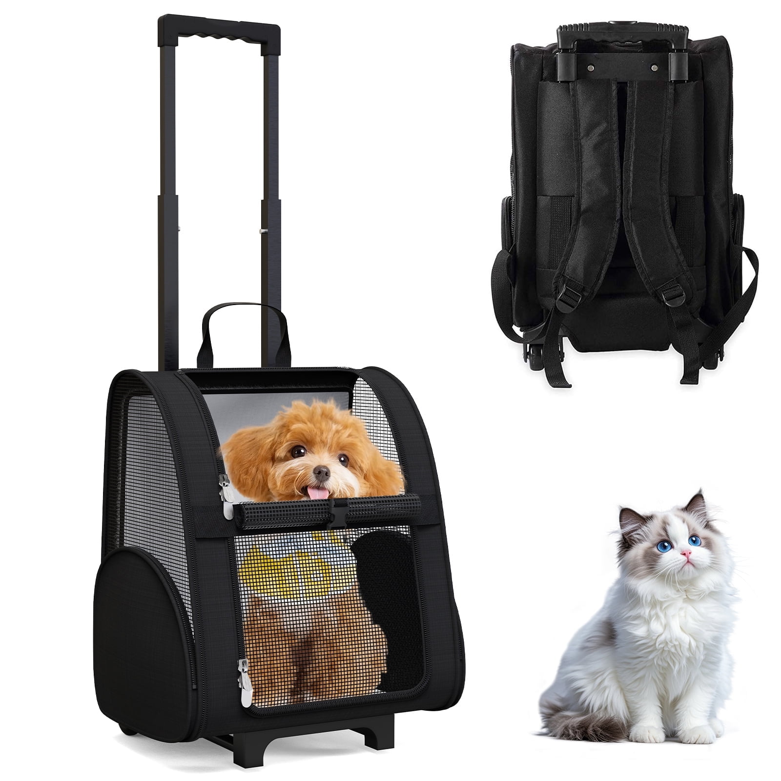 Pet Carrier Backpack with Wheels for Large/Small Cats and Dogs, Perfect ...