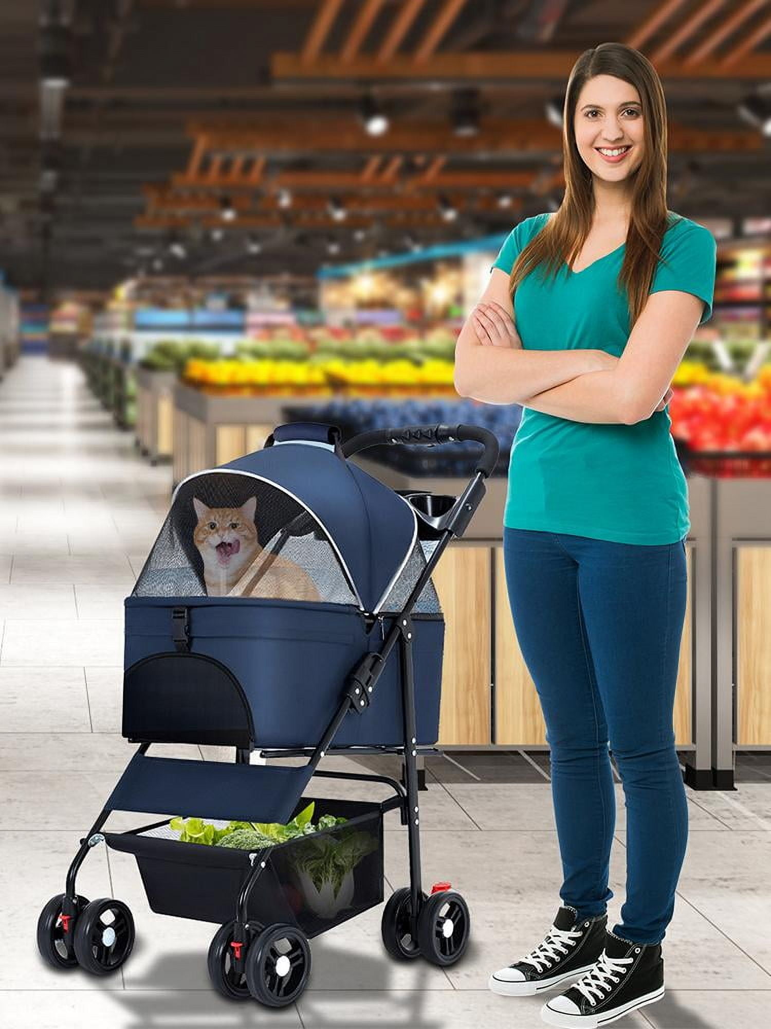 Pet Cart Multifunctional Grocery Cart with 360 Wheels 66 Lb Capacity ...