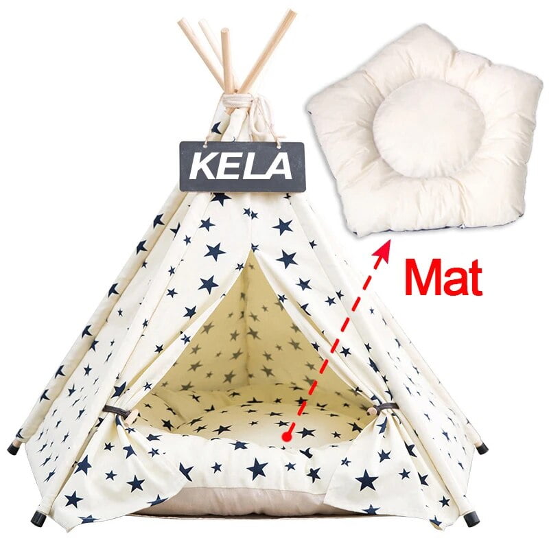 Pet Cat Dog Teepee with Cushion & Blackboard, Portable Dog Tents & Pet ...