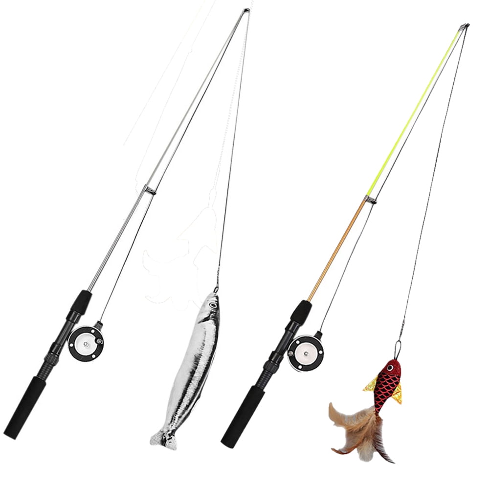 Pet Cat Funny Tease Retractable Toy Fishing Rod + Simulation Fish ...