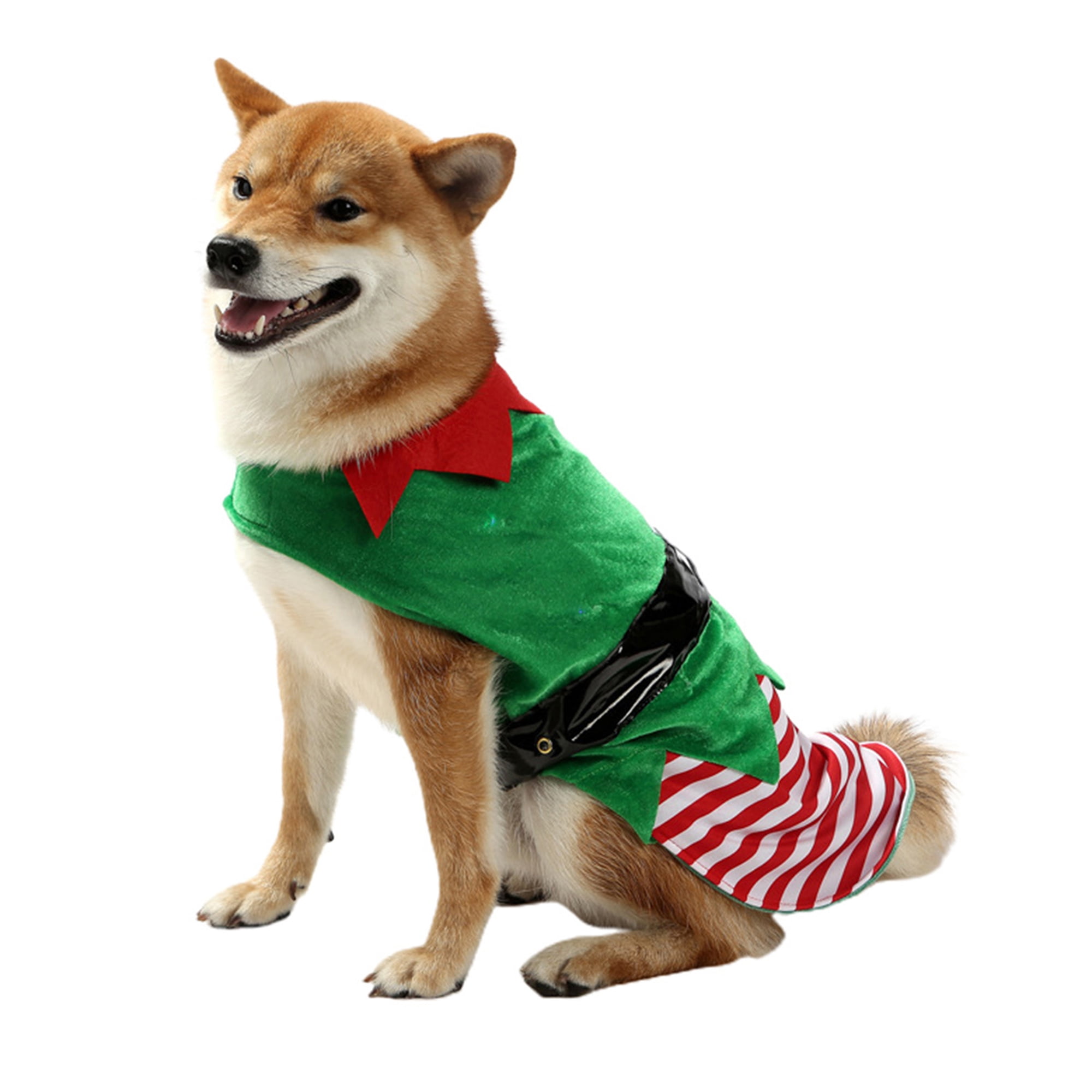 Pet Christmas Outfit Elf Costume Stripe Vest with Light Cosplay Clothes ...