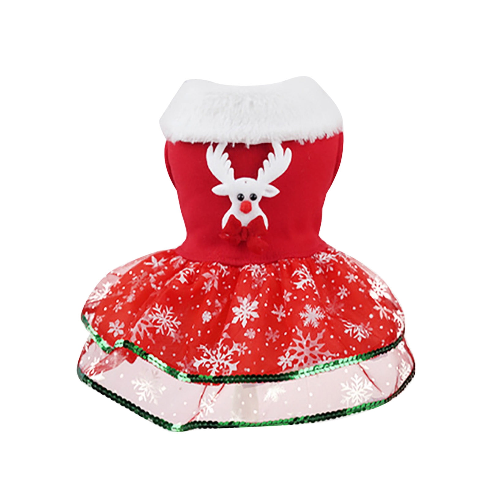 Pet Christmas Print Dress Outfit Thermal Holiday Puppy Dress Pet ...