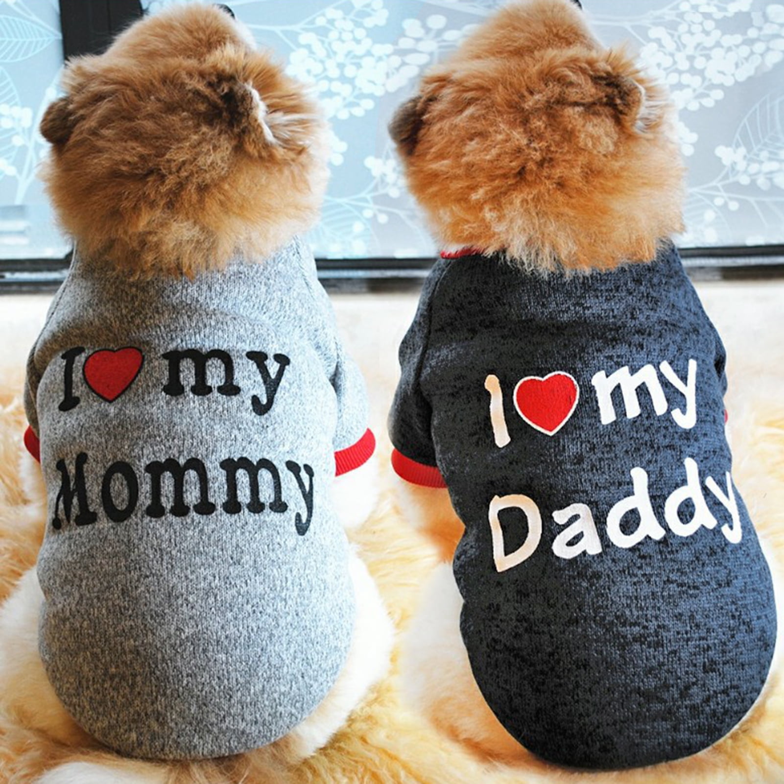 Pet Clothes, Winter Dog Sweater I Love My Mom/Dad Dog Sweatshirt Outfit ...