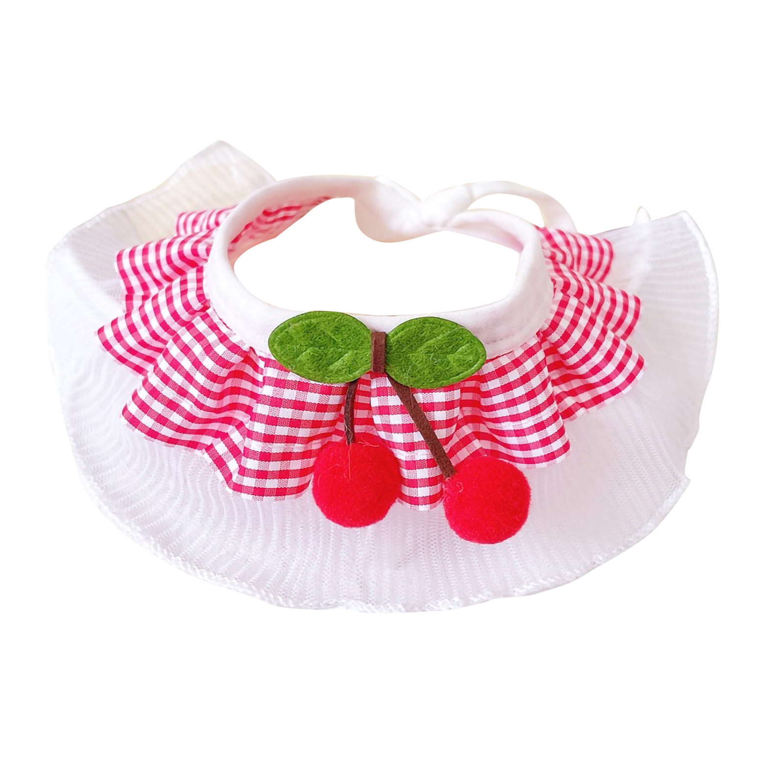Pet Collar Bib Plaid Lace Cherry Decoration Adjustable Rope Tie Cat ...