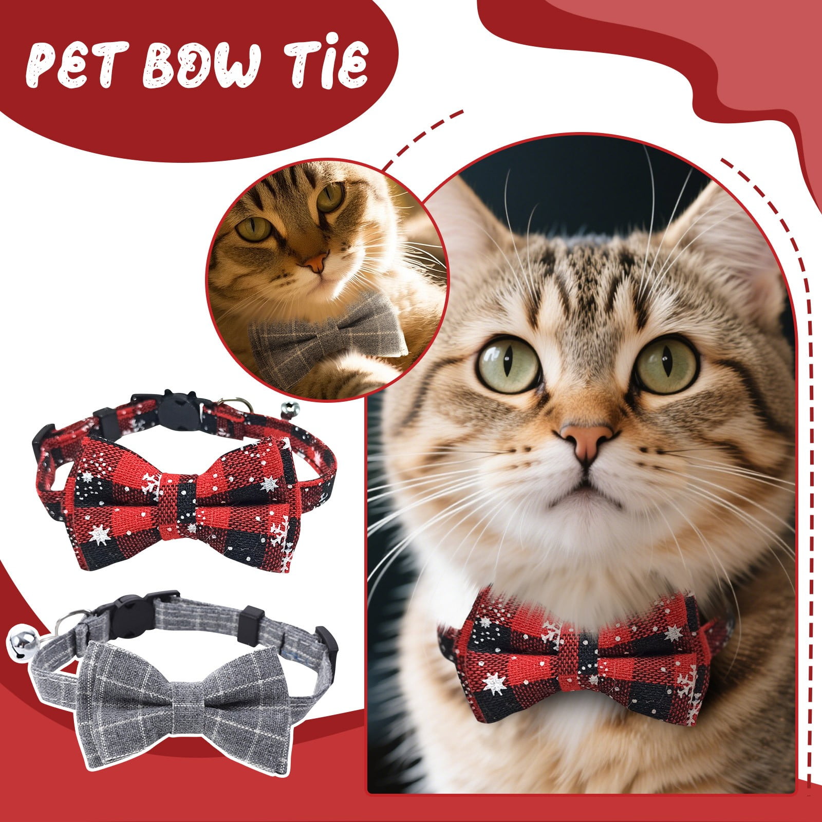 Pet Collar With Bow And Bell, Adjustable Safety Socket Strap With Quick ...