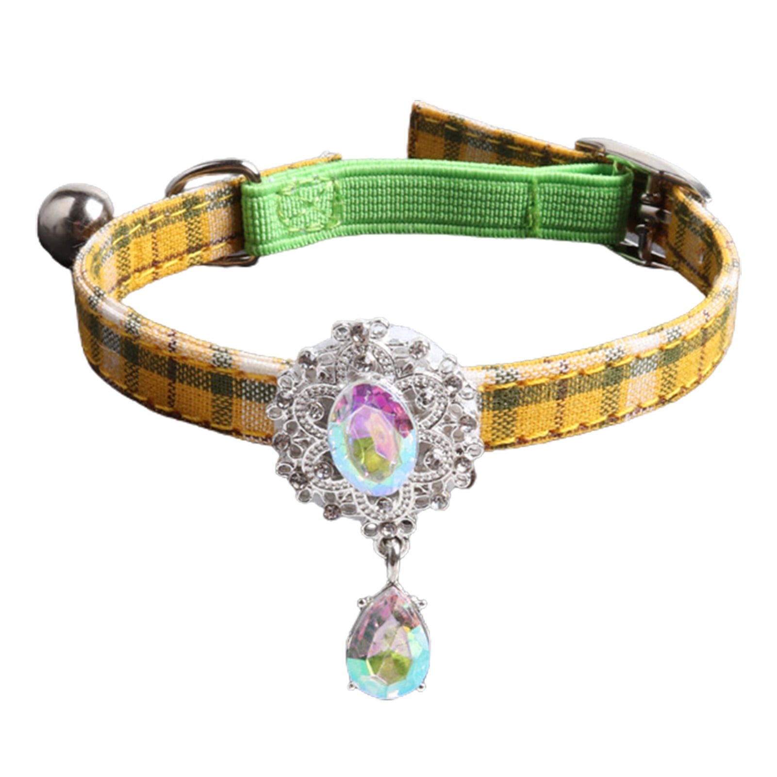 Pet Collar Grid Pattern with Adjustable Rhinestone Bell Pendant Collar ...