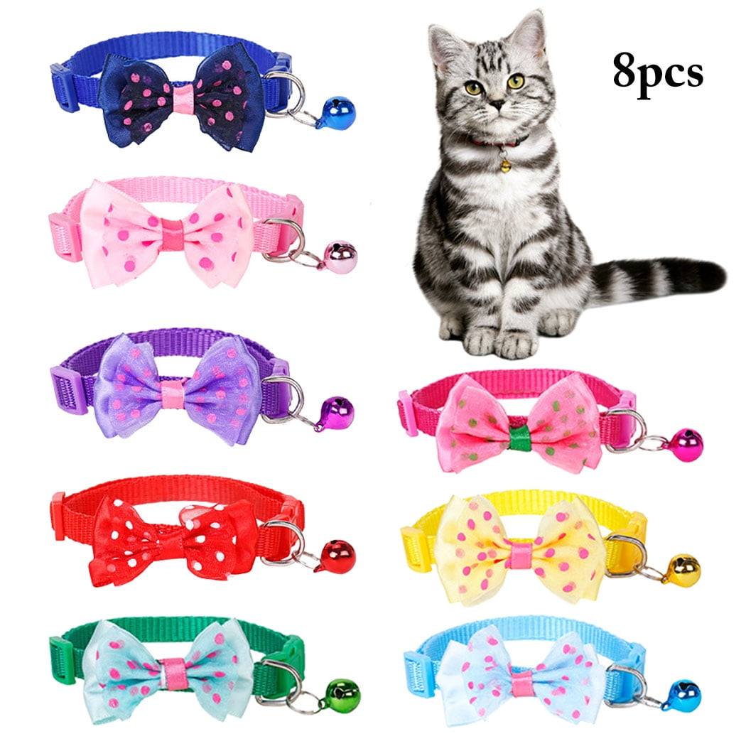 Adjustable Pet Collars with Bells and Bow Ties, 8PCS Multicolor Kitten ...