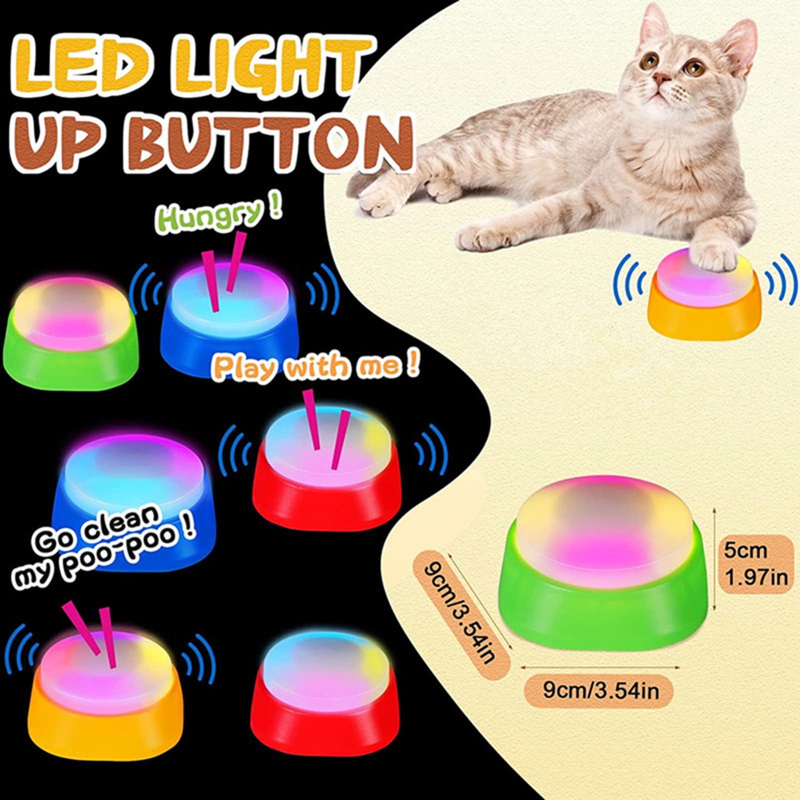 Pet Communication Button Colorful Lighting Pet Sound Button with Record ...