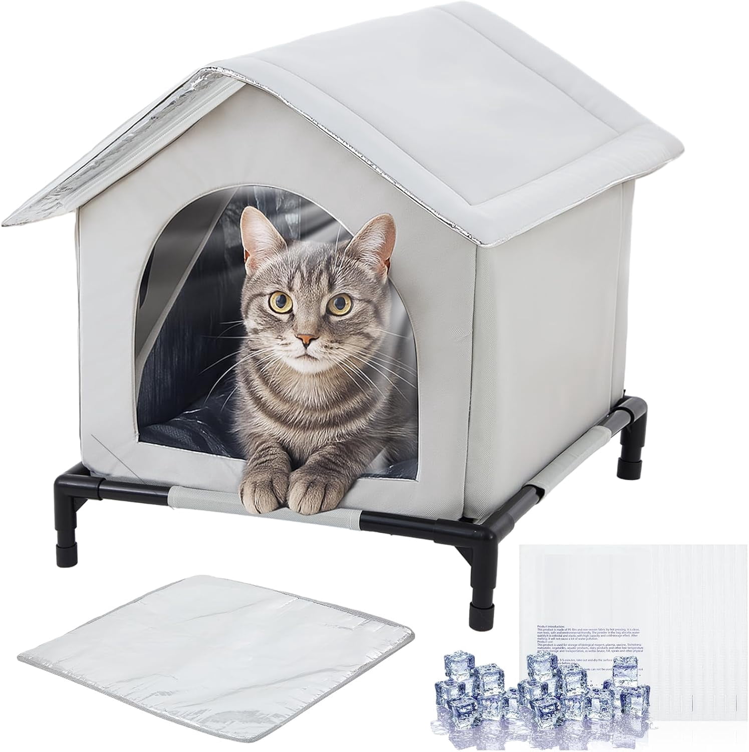 Pet Cooling House Foldable Cat Dog House Outdoor Indoor Weatherproof ...