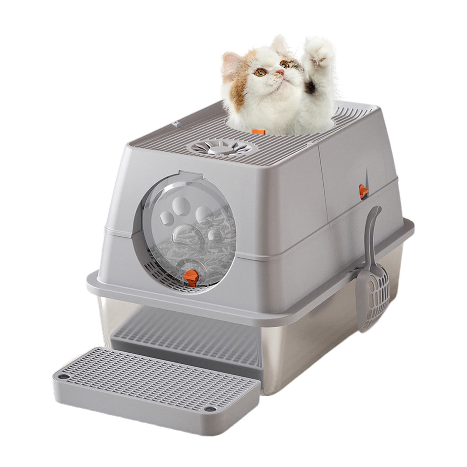 Pet Covered Cat Litter Box With Lid, Stainless Steel Enclosed Cat ...