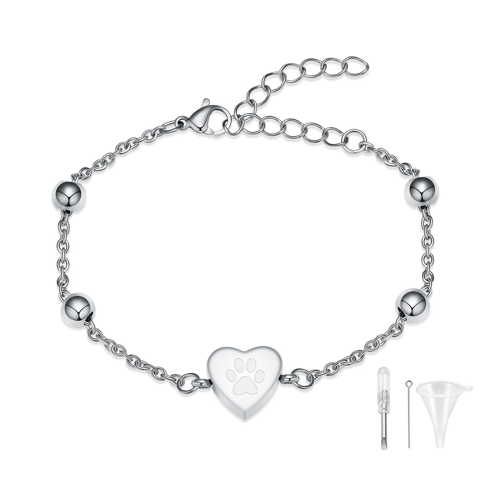 Pet Cremation Jewelry Bracelet for Ashes for Women Heart & Paw Print ...