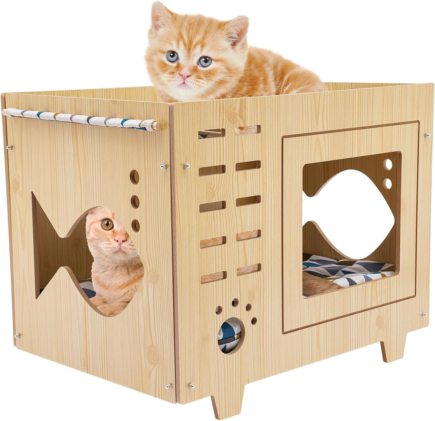 Pet Daily Kit Cat House Hide Out Claw-Sharpener Bed with Hammock Wooden ...
