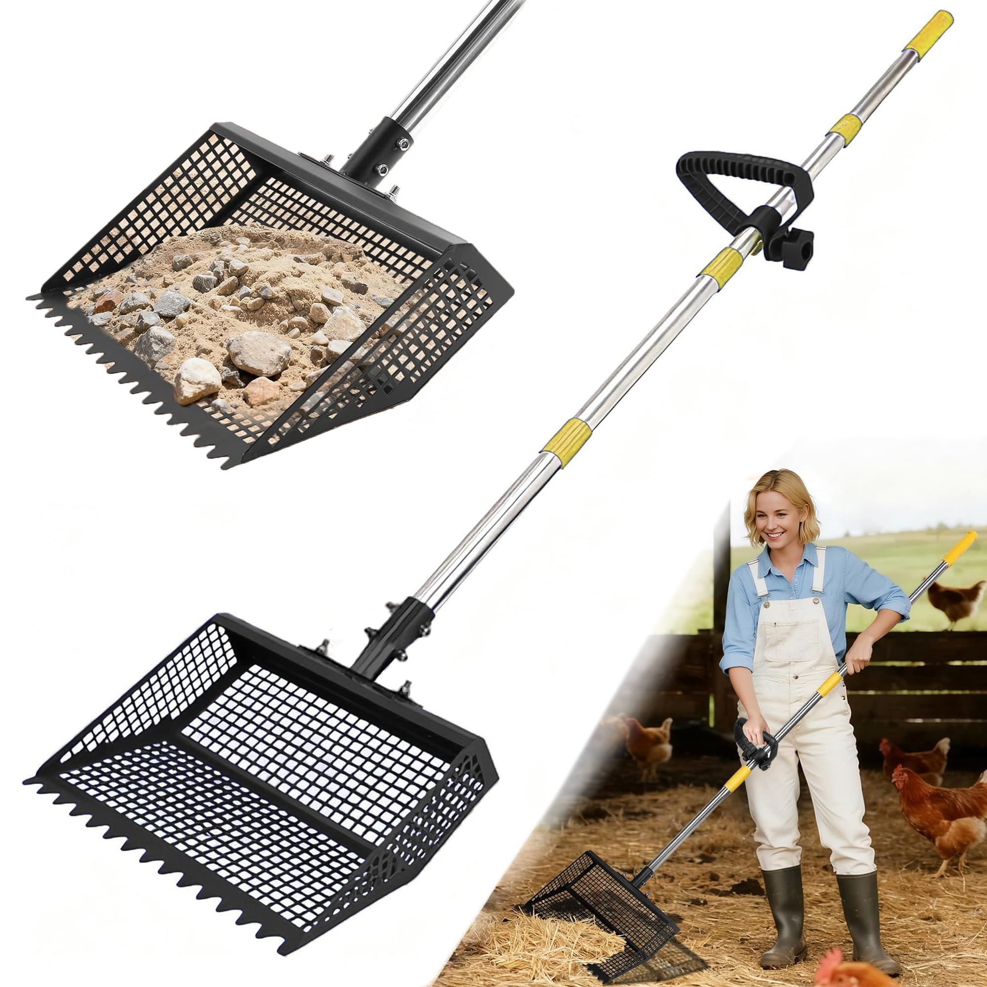Pet Deluxe 2-in-1 Chicken Poop Scooper & Rake,12" Heavy Duty Sifting ...