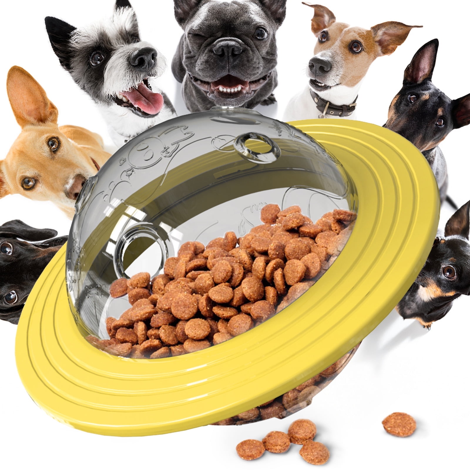 FWMB Pets Smart Portable Feeder & Toy, Interactive UFO-Shaped Kibble ...