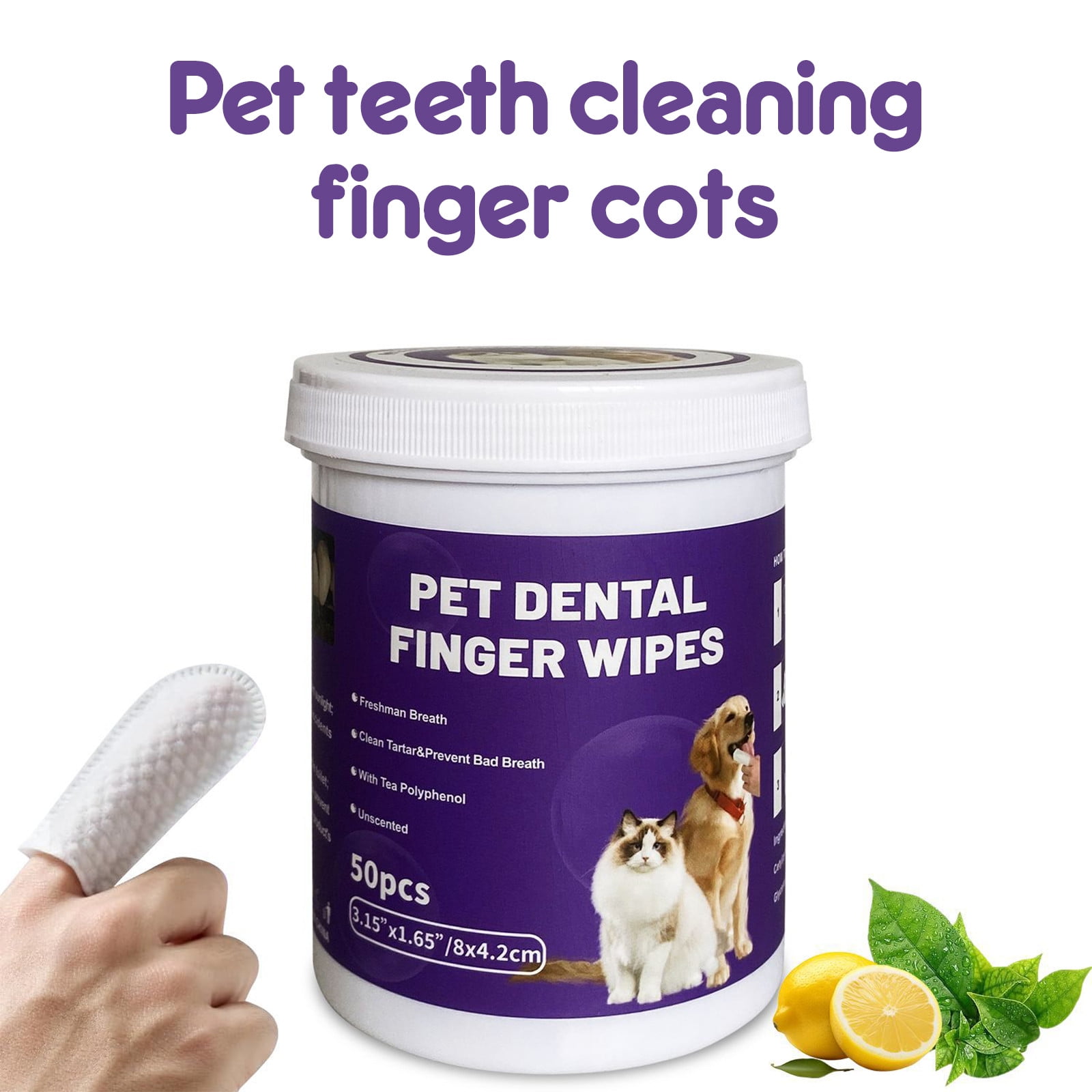 Pet Dental Finger Wipes for Dogs & Cats - No-Rinse Dog & Cat Finger ...