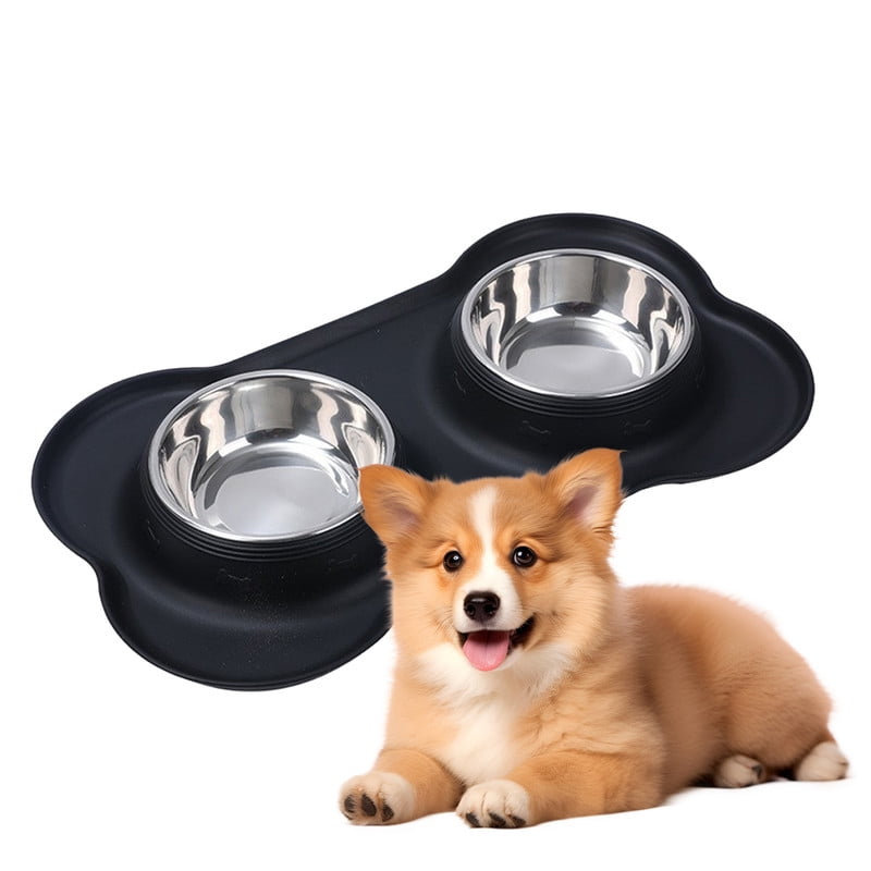 Pet Dog Bowls 2 Pack, Stainless Steel Non-Spill Dog Bowls with Non-Skid ...