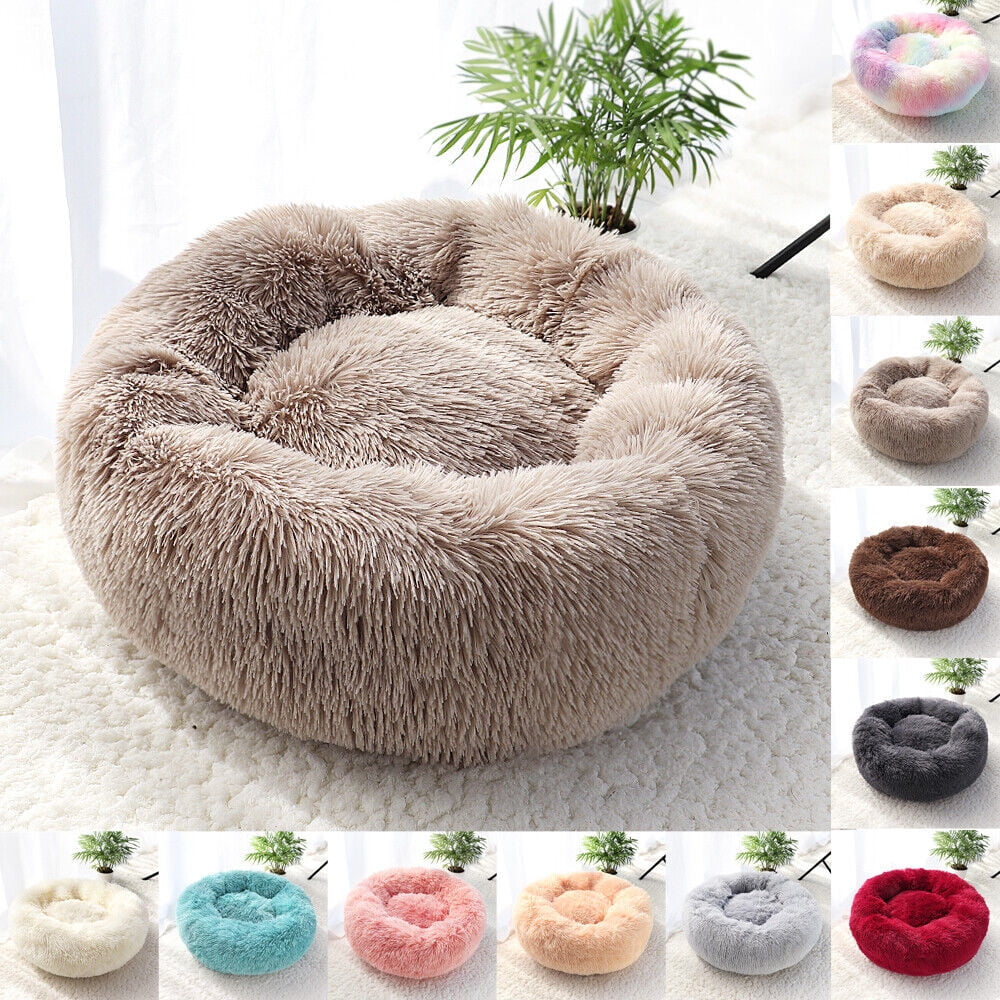 Pet Dog Cat Calming Bed Comfy Round Plush Warm Fluffy Nest Mattress ...