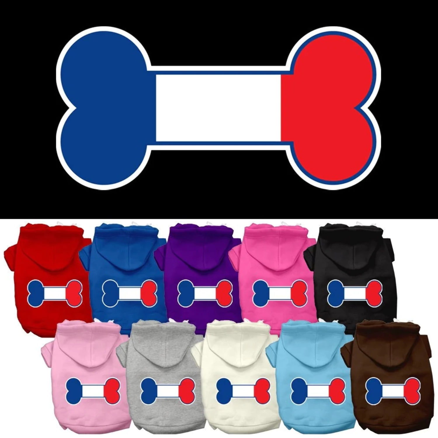 Pet, Dog Cat Hoodie Screen Printed, "Bone Flag France" - Walmart.com