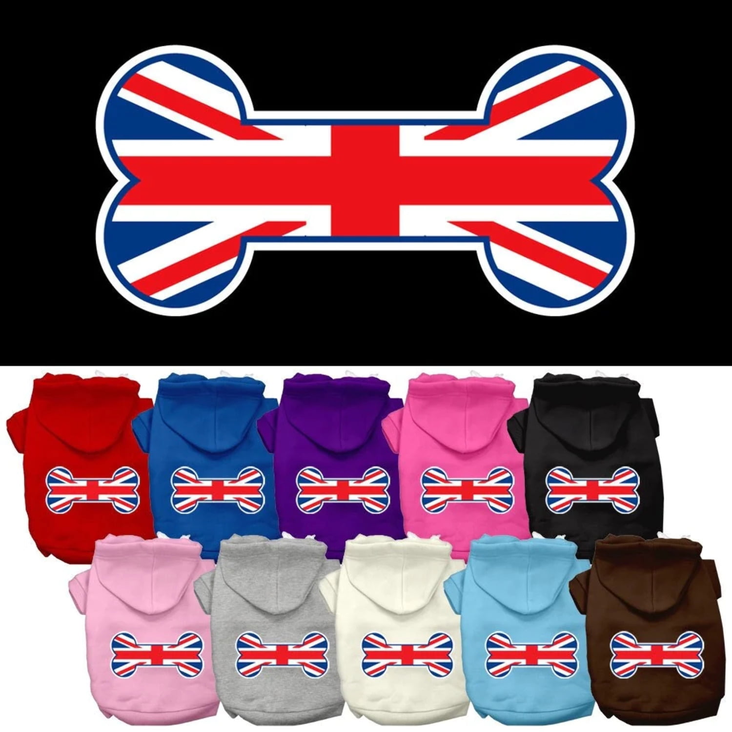 Pet, Dog Cat Hoodie Screen Printed, Bone Shaped Flag United Kingdom ...