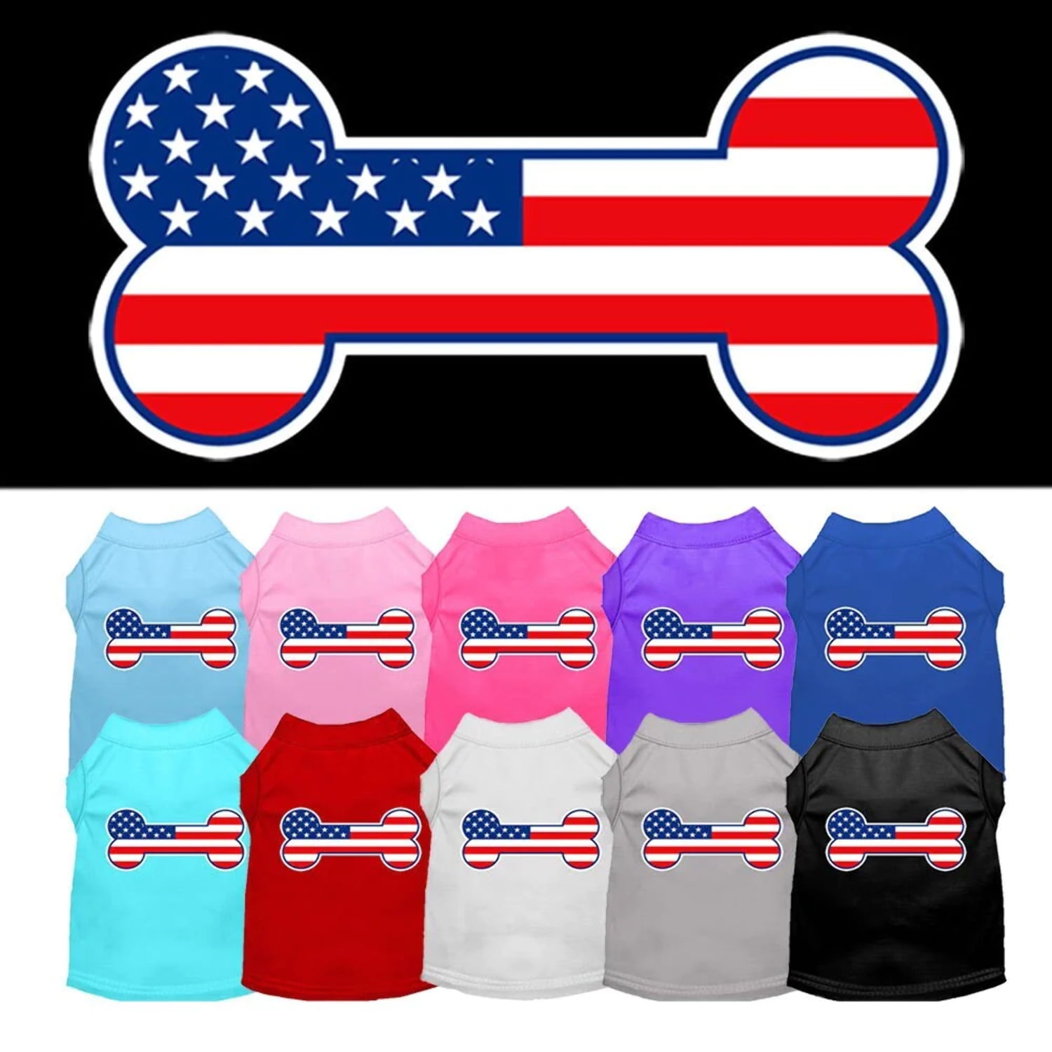 Pet Dog Cat Shirt Screen Printed, "Bone Shaped American Flag" - Walmart.com