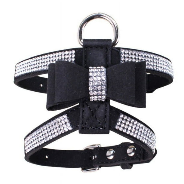 Pet Dog Harness Strap Lead Bling Rhinestone Necklace Leather Bowknot ...
