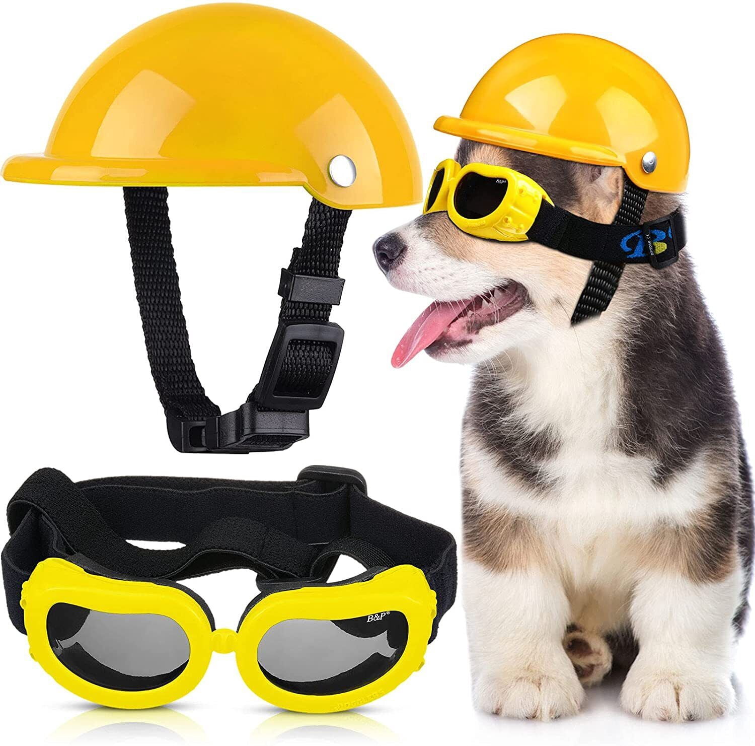 Pet Dog Helmet and Dog Goggles Set Padded Pet Motorcycle Helmet ...