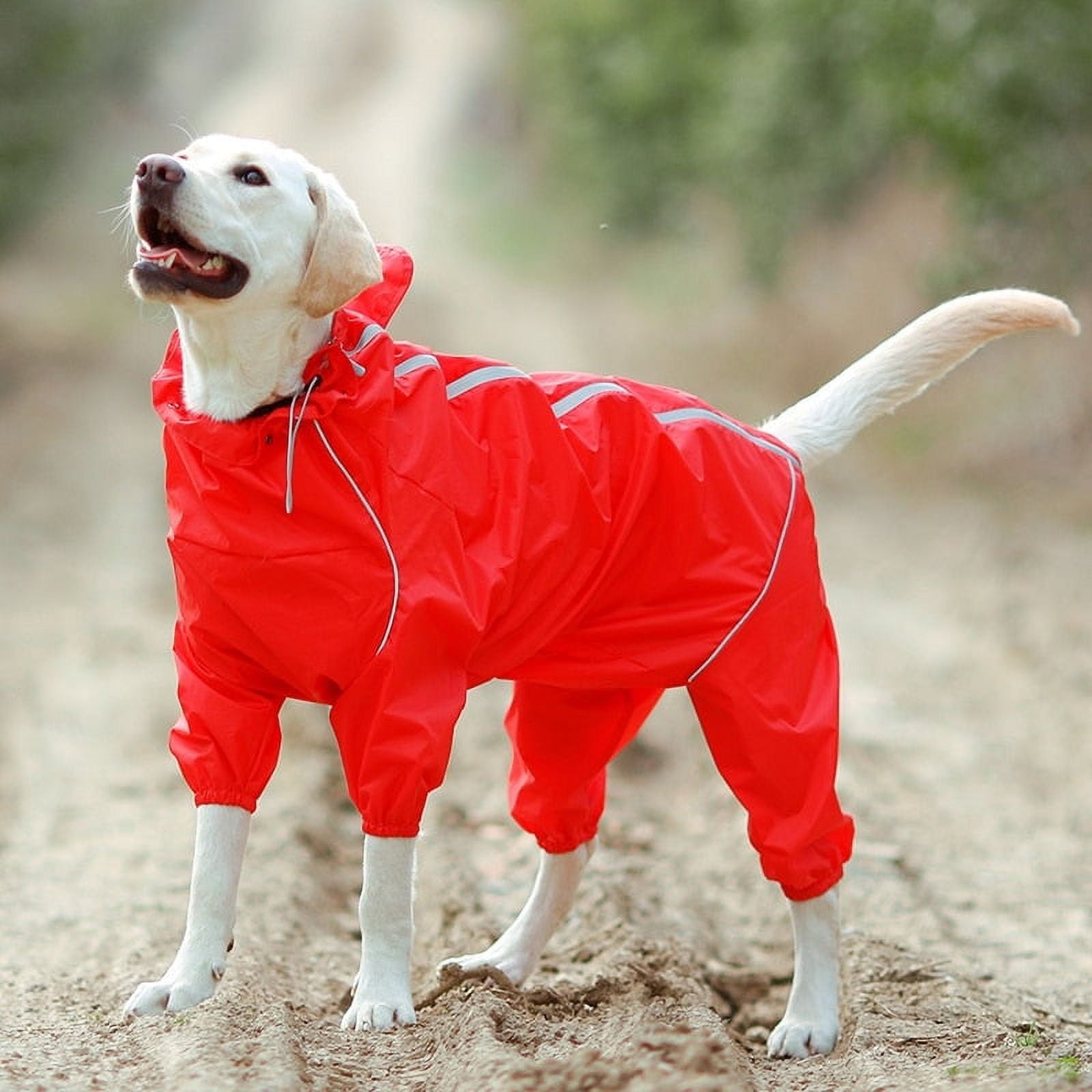 Pet Dog Raincoat Reflective Waterproof Zipper Clothes High Neck Hooded ...
