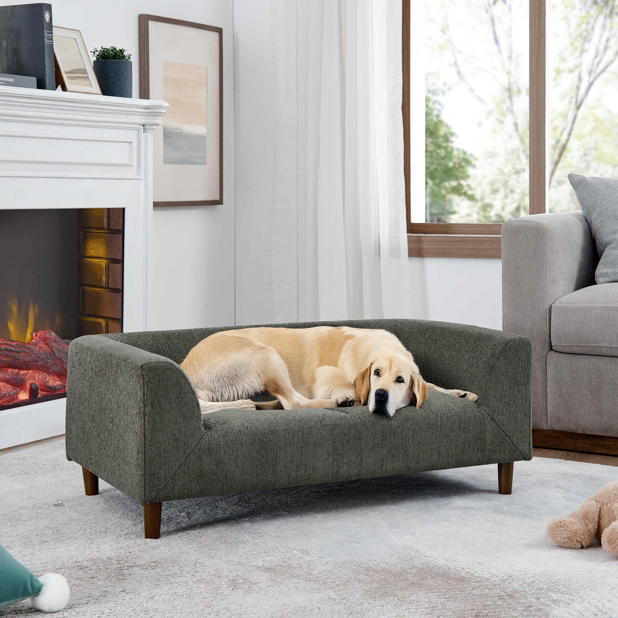 Pet Dog Sofa With Backrest And Armrests, Rectangular Elevated Pet Couch ...