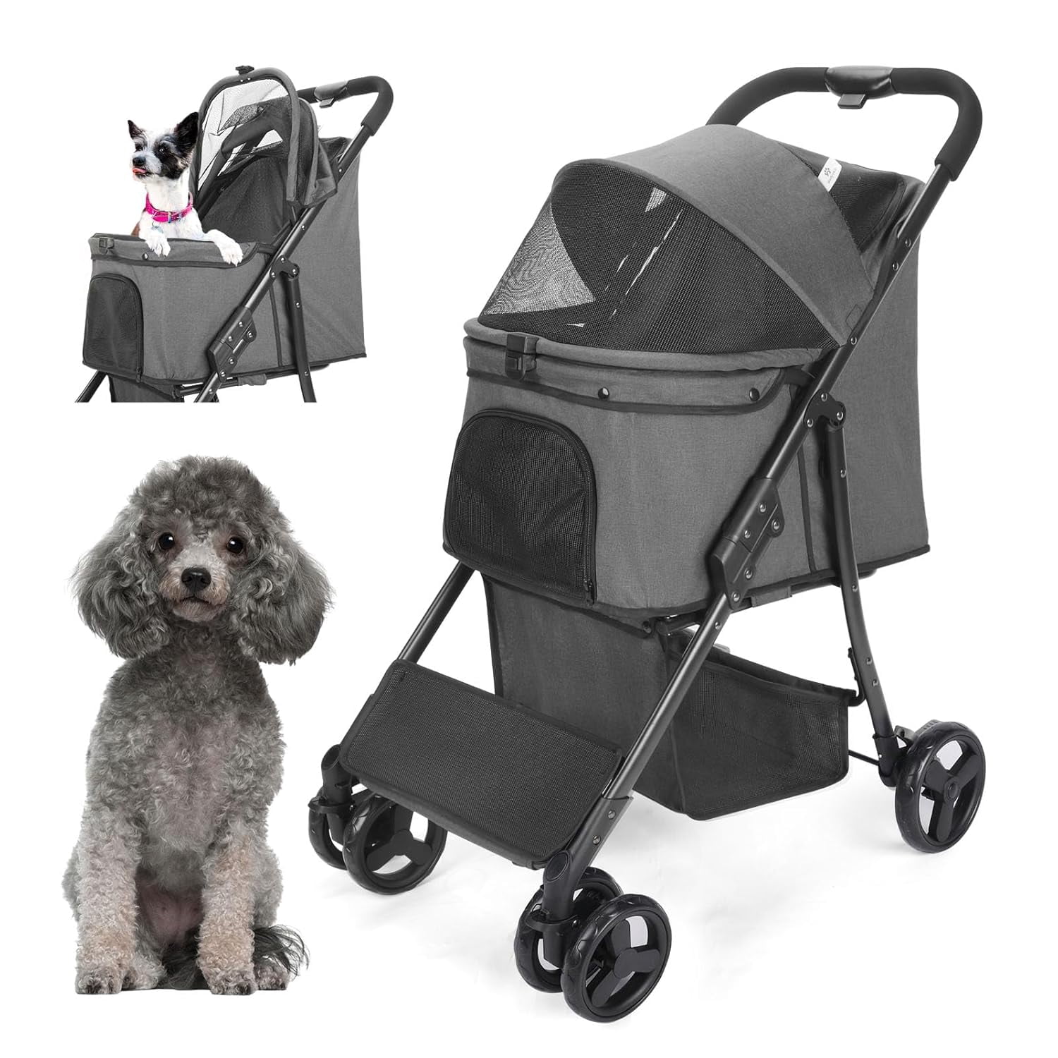 Pet Dog Stroller Dog Cat Jogger Stroller with 4 Fast Folding Wheels ...