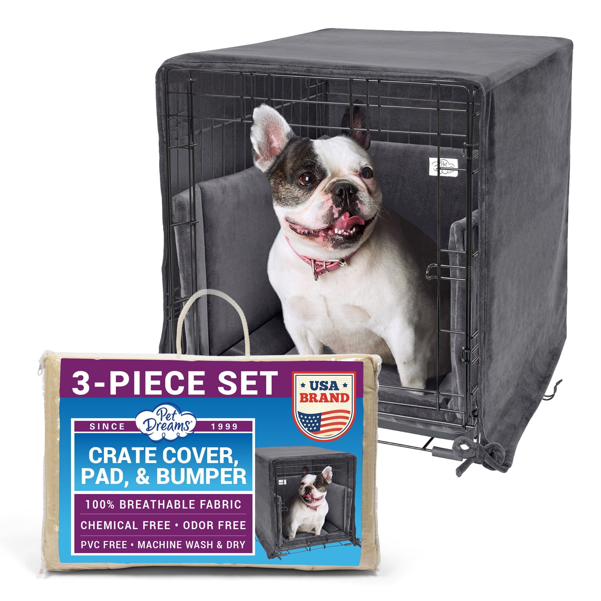 Pet Dreams 3-Piece Set Includes Dog Crate Cover, Dog Mat & Bumper Pad ...