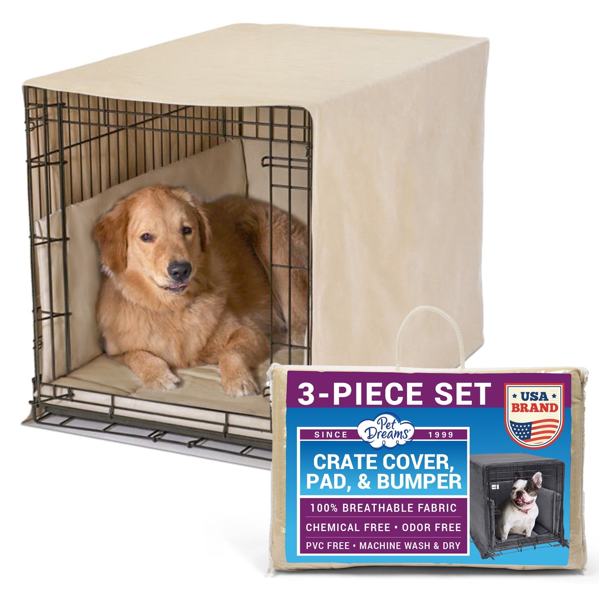 Pet Dreams 3-Piece Set Includes Dog Crate Cover, Dog Mat & Bumper Pad ...