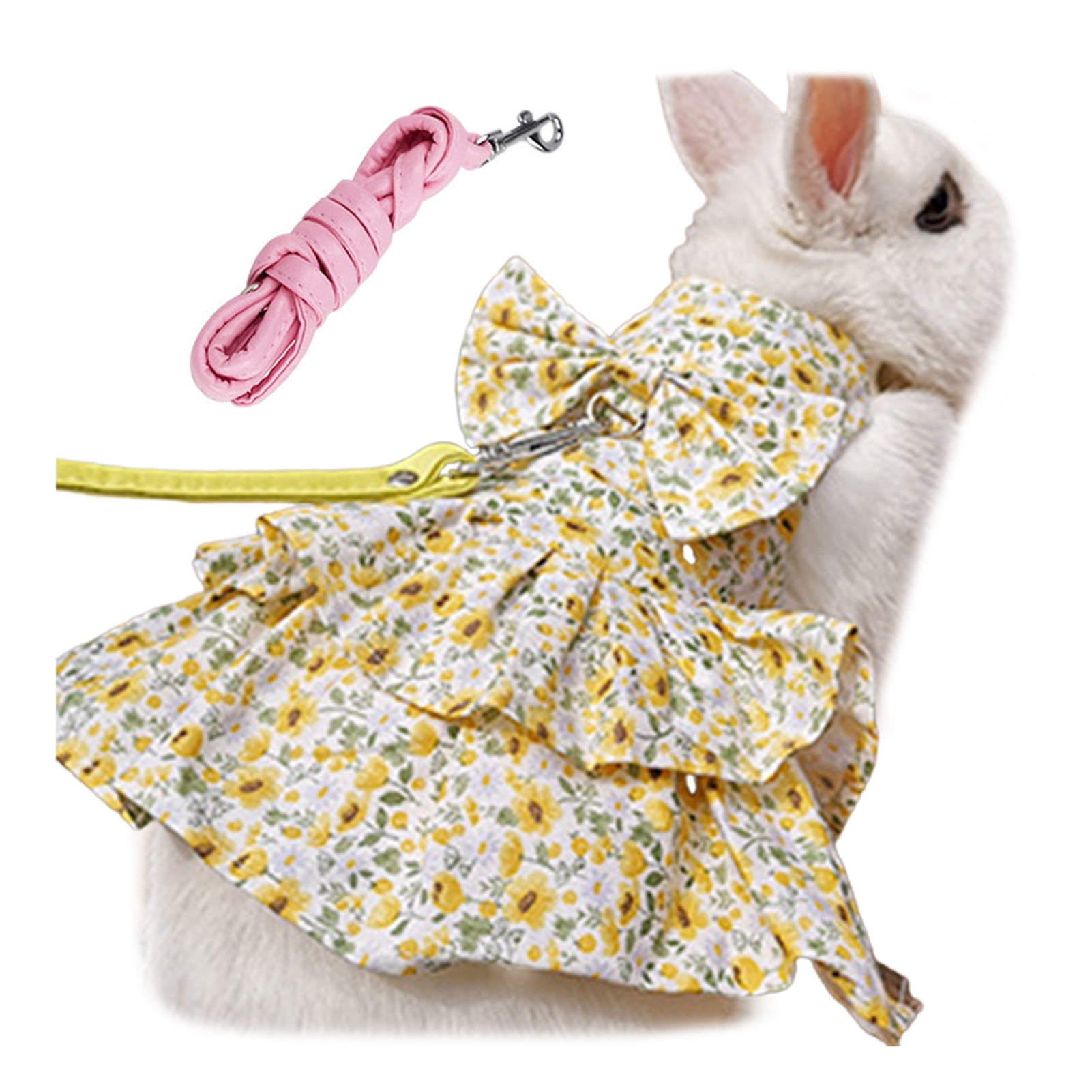 Pet Dress Lovely Adjustable Traction Rope Floral Pattern Rabbit Bunny ...