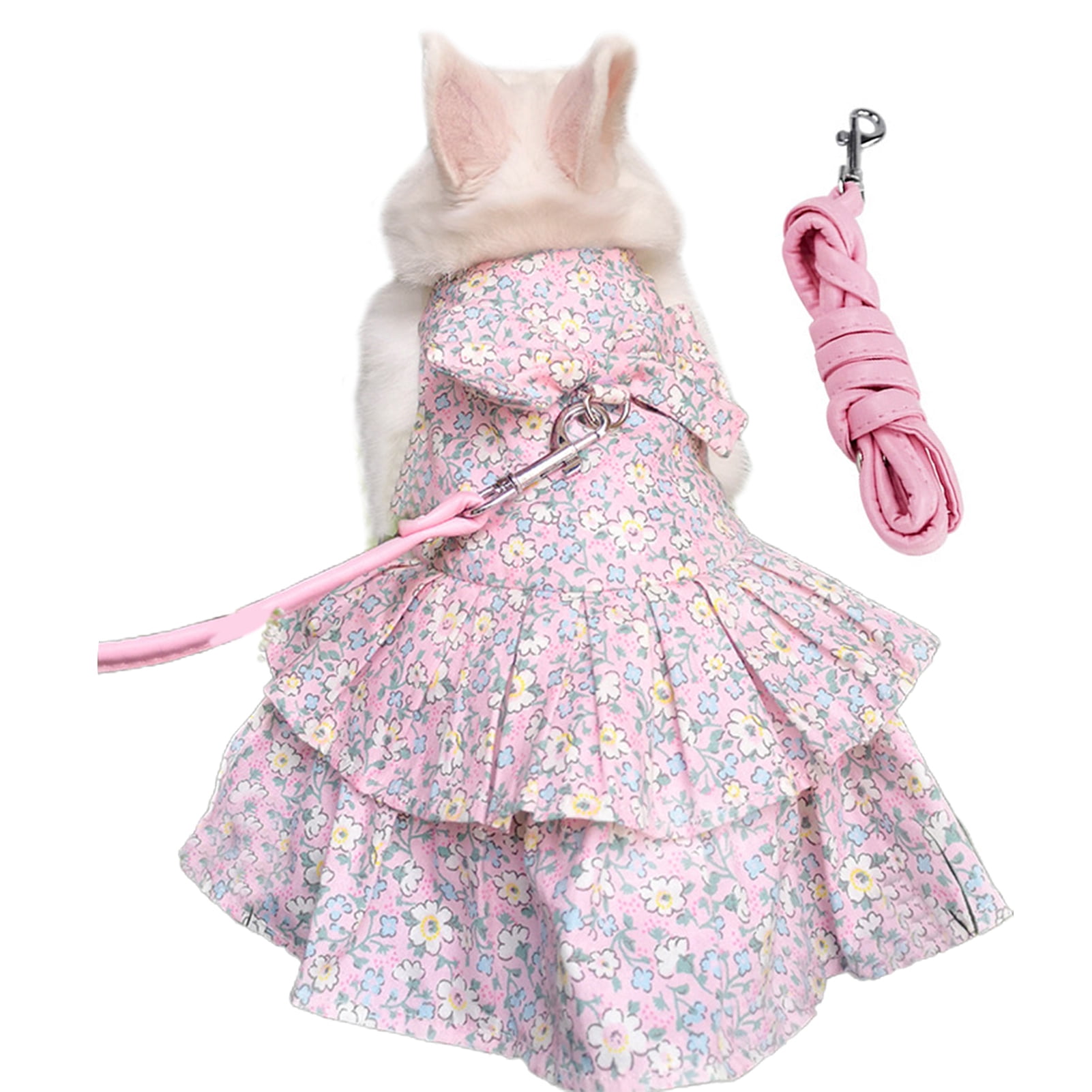 Pet Dress Lovely Adjustable Traction Rope Floral Pattern Rabbit Bunny ...