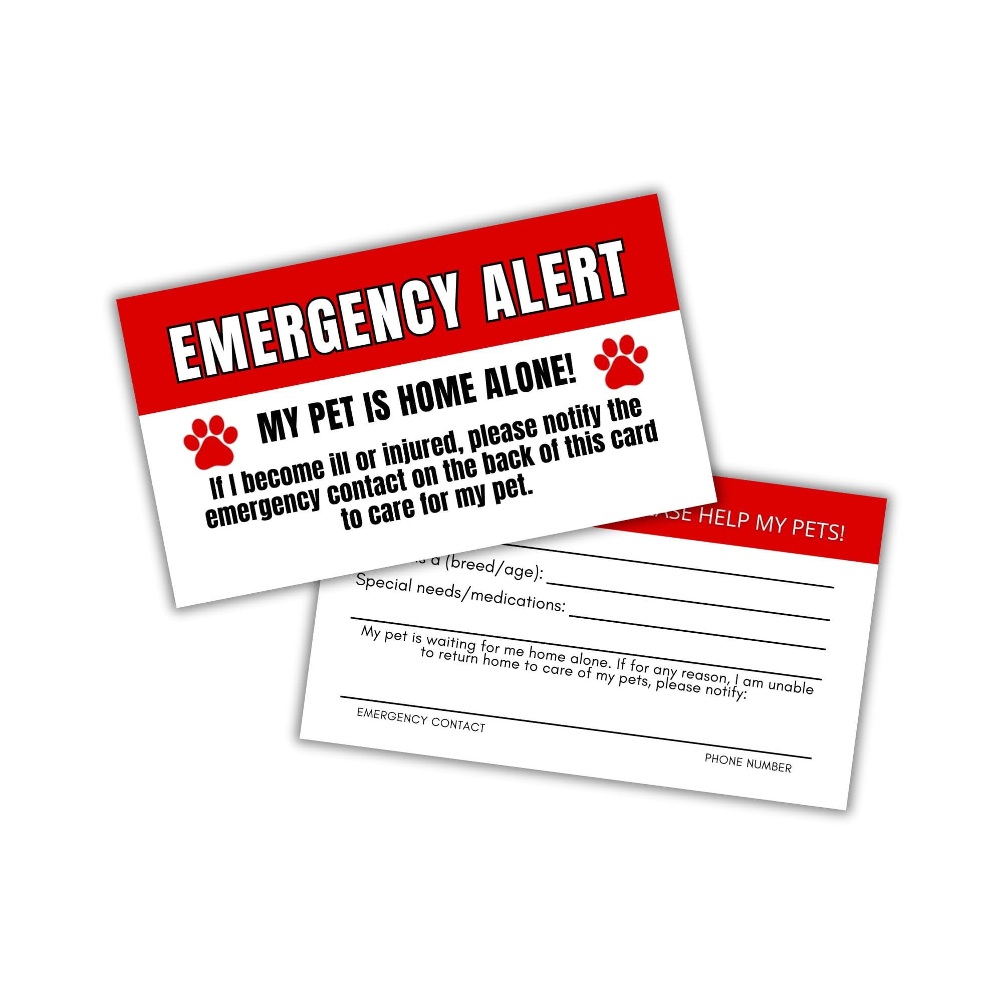 Pet Emergency Alert Cards 30pk 2x3.5 Wallet Size My Dog or Cat is Home ...