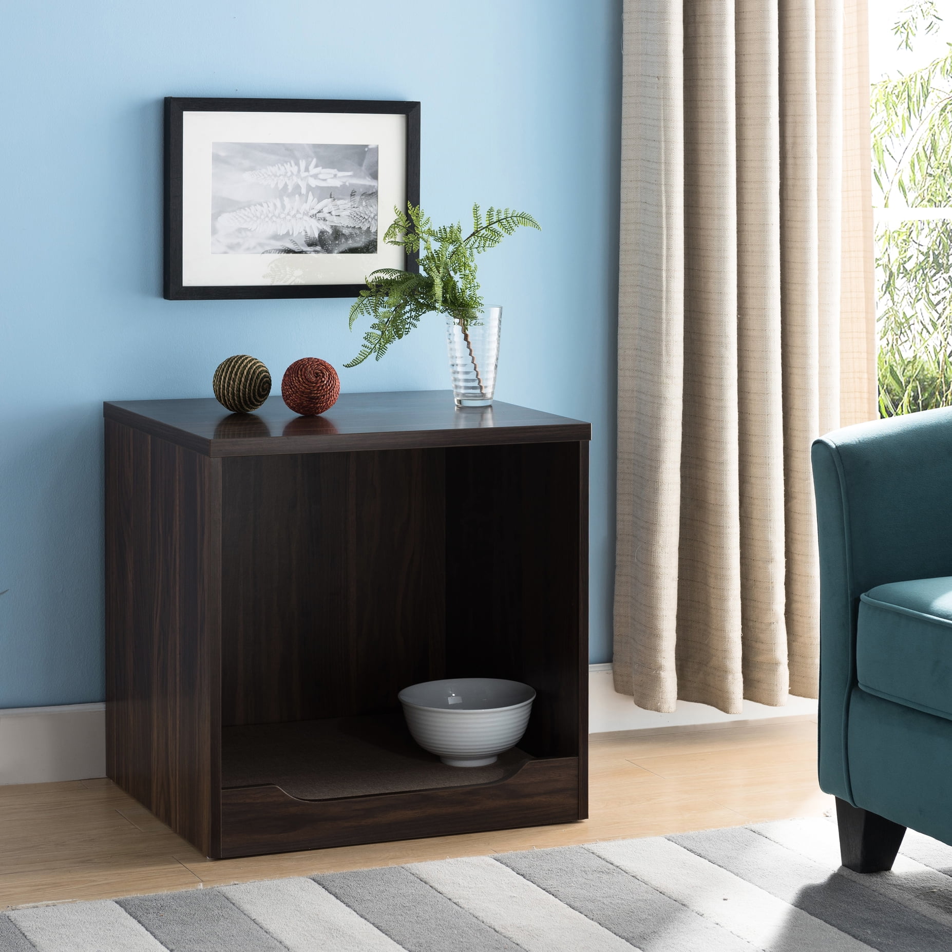 Pet End Table With Dark Walnut Look And Removable Mat - Brown ...