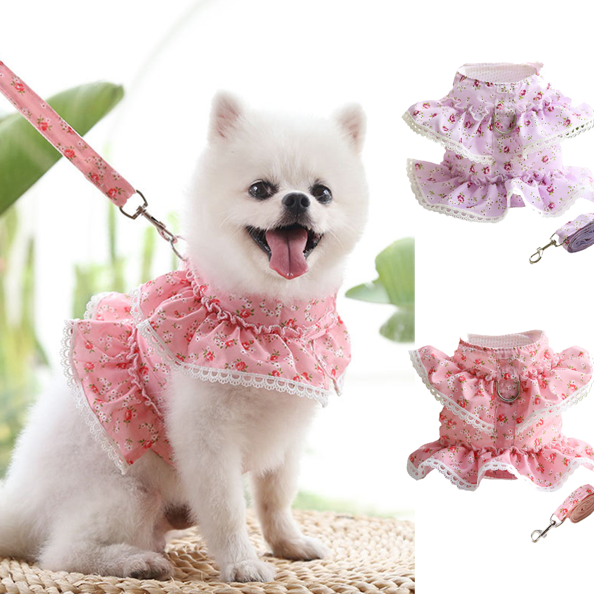 Pet Enjoy Cute Dog Dress Harness,Purple/Rose Red Pet Printing Ruffled ...