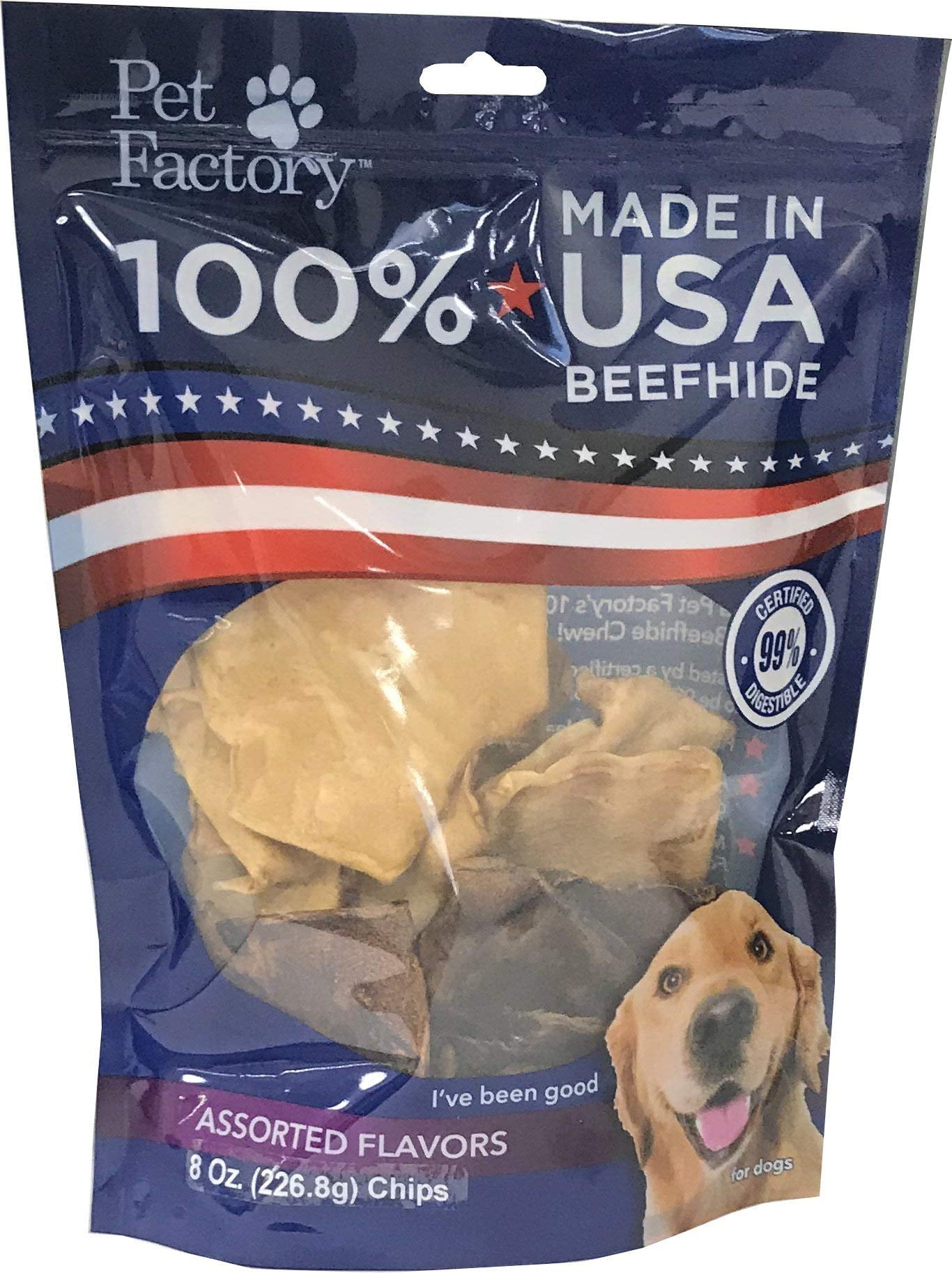 Pet Factory 100% FEV6 Made in USA Beefhide Chips Dog Chew Treats - Beef ...