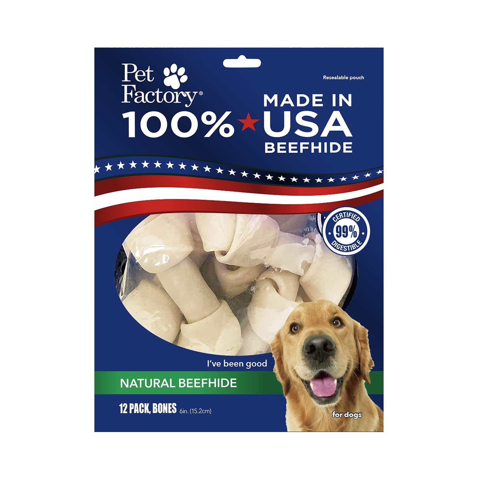 Pet Factory 100% Made DMF15 in USA Beefhide 6" Knotted Bones Dog Chew ...