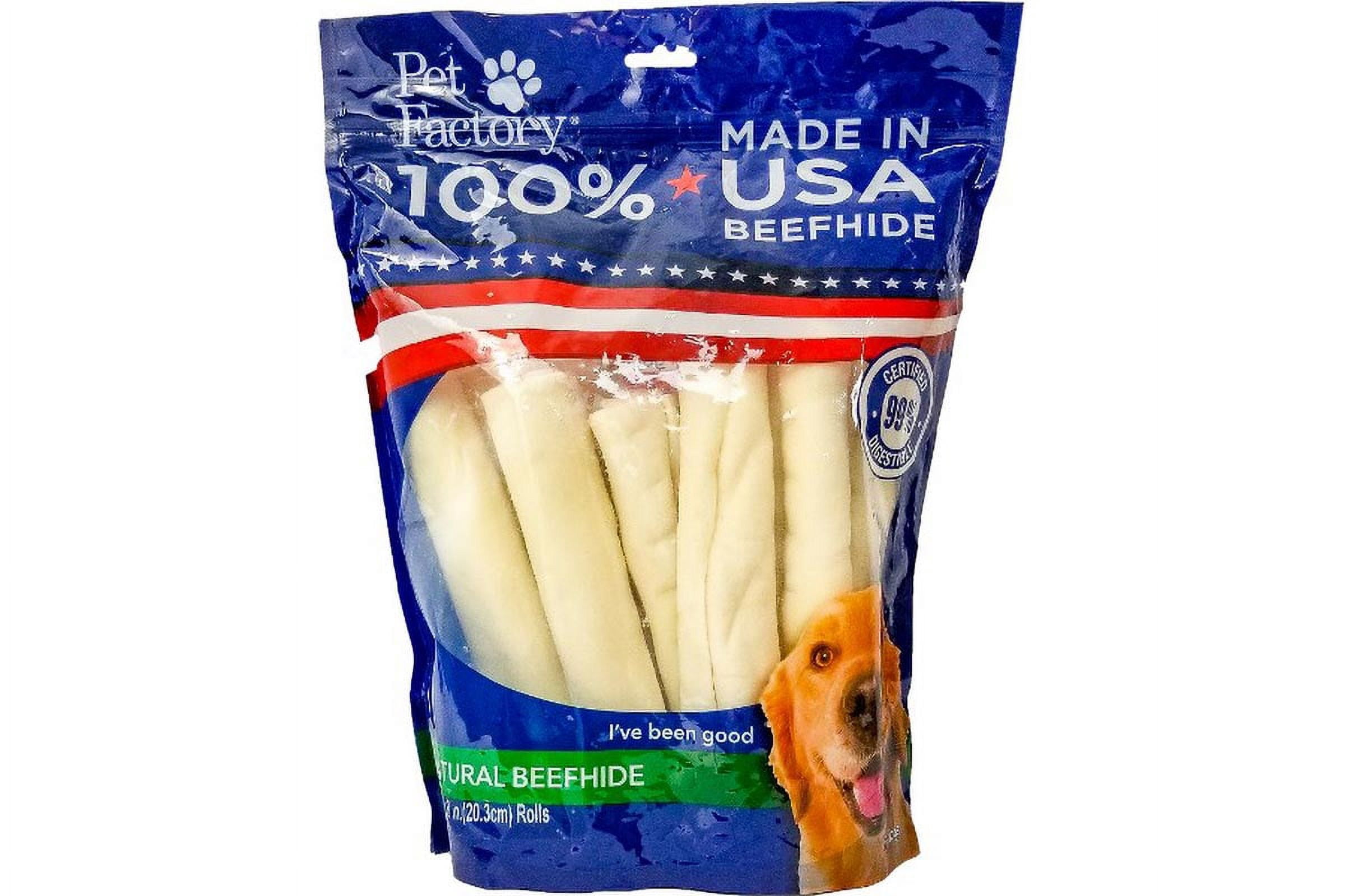 Pet Factory 100% Made in Beefhide Rolls Natural Flavor - 8", 10 Count ...
