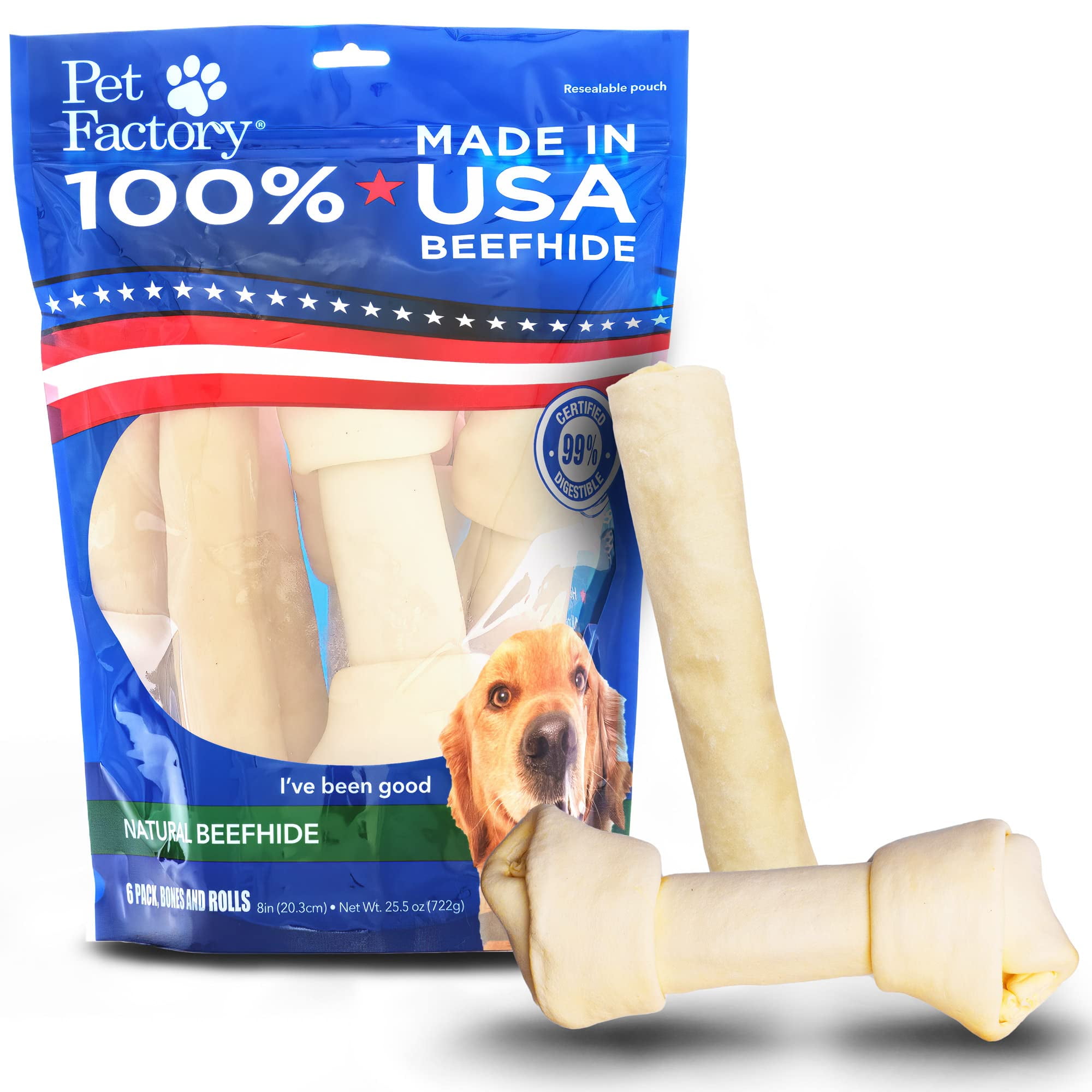 Pet Factory 100% Made in HYZ01 USA Beefhide 8-9" Assorted (Bones ...