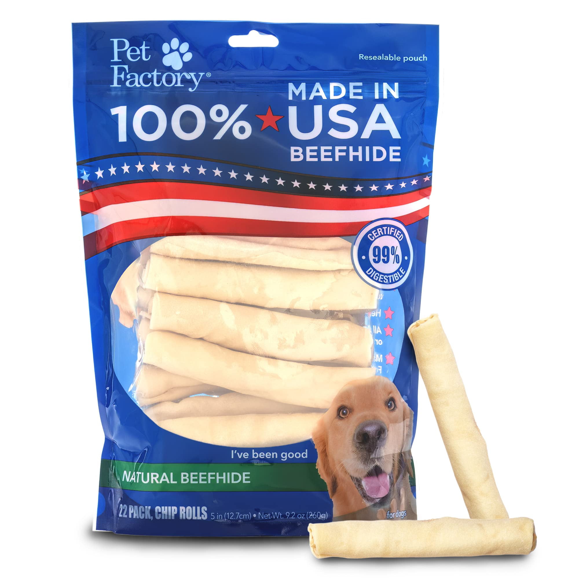 Pet Factory 100% Made in USA AIS1 Beefhide 5" Chip Rolls Dog Chew ...