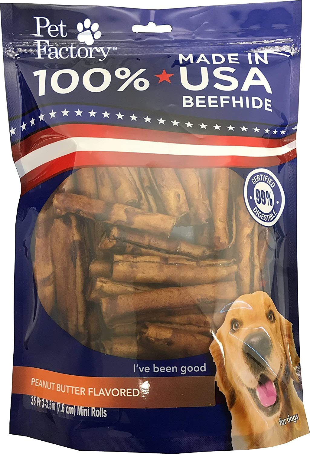 Pet Factory 100% Made in USA ATT1Beefhide 3-3.5" Mini Rolls Dog Chew ...