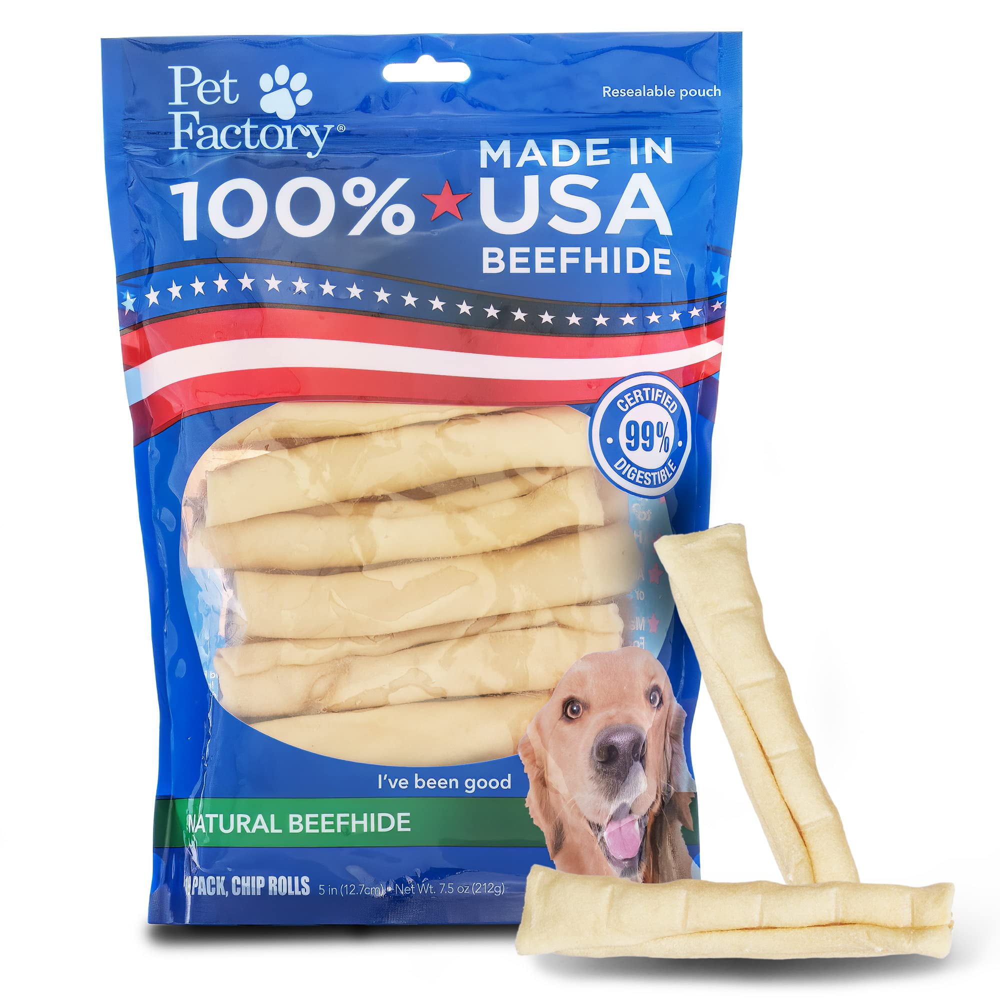 Pet Factory 100% Made in USA ATT1Beefhide 5" Chip Rolls Dog Chew Treats ...