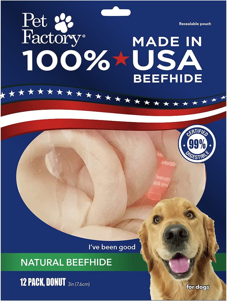 Pet Factory 100% Made in USA Beefhide 3" Donuts Dog Chew Treats ...