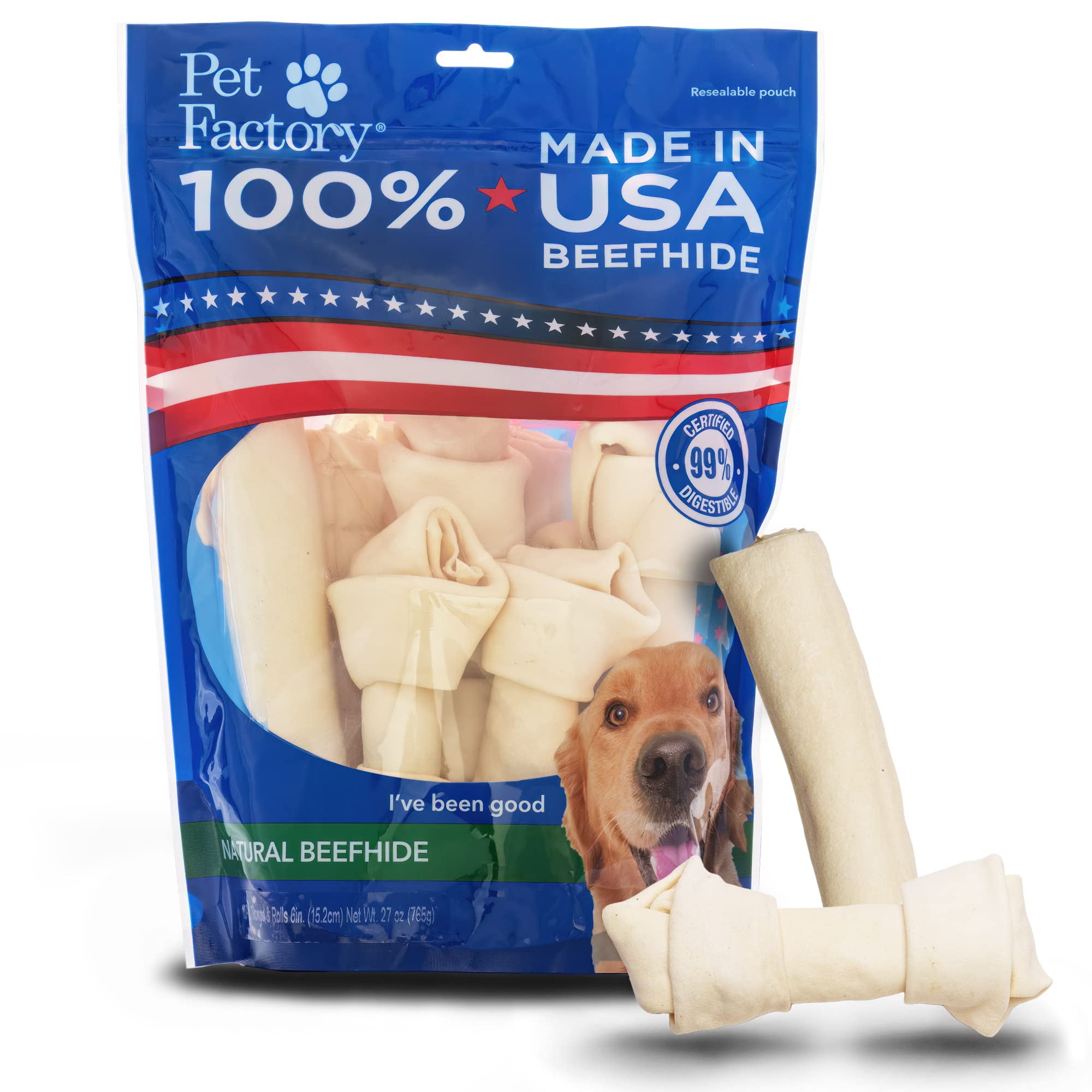 Pet Factory 100% Made in USA Beefhide 6-7" Assorted (Bones & Rolls) Dog ...